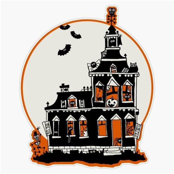 Wall Decor | Vintage Haunted House Happy Halloween Sticker Bumper ...